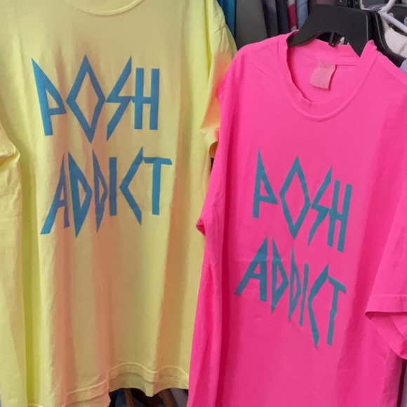 dash forward | Tops | Custom Posh Addict Neon Puff Tee Shirt | Poshmark